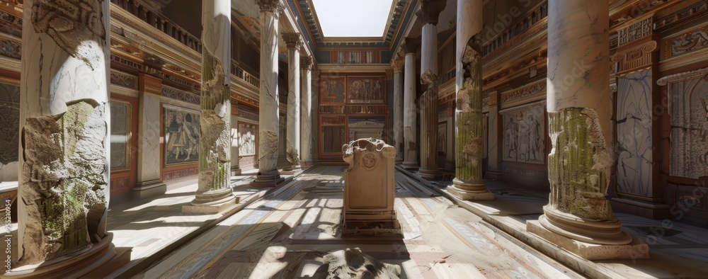 Ancient Roman interior with columns, detailed architectural designs ...