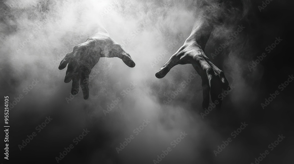 Silhouette of people darkness hand reaching out in the dark, fingers ...