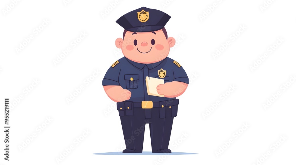 Friendly Cartoon Police Officer in Uniform Providing Public Safety and ...