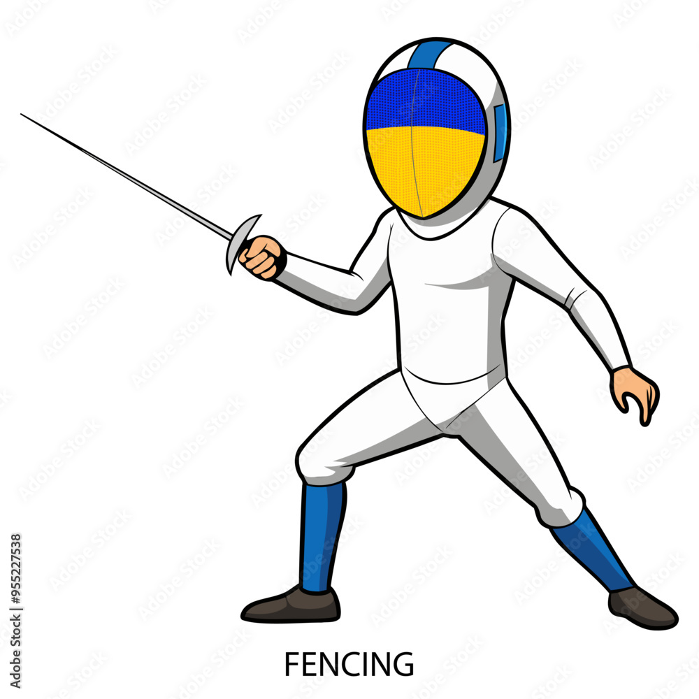 Fencing athlete isolated on white background in cartoon style. Summer ...