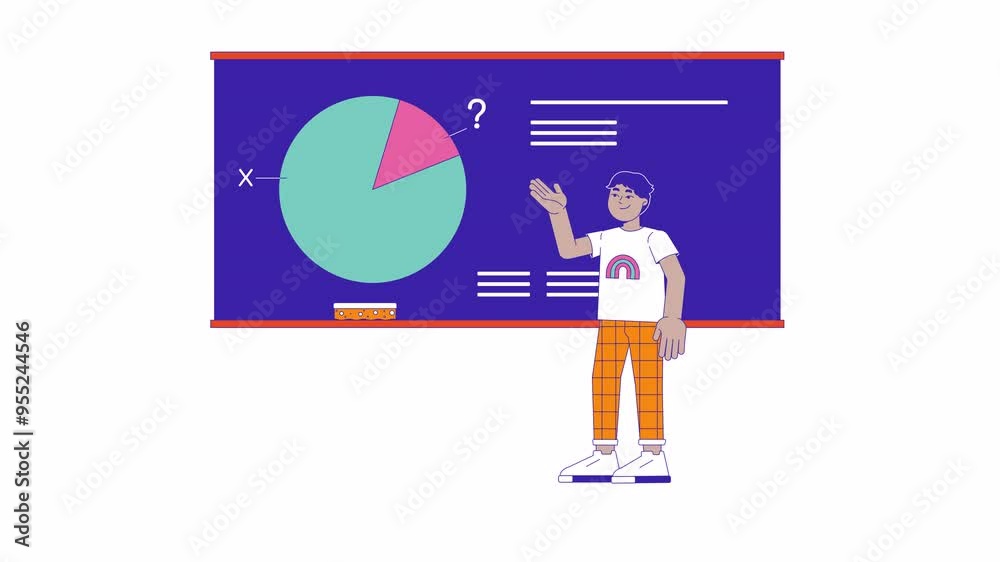 Boy solving math problem at blackboard 2D character animation. School ...