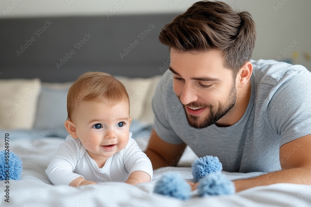 Dad and baby bonding time is highlighted in a realistic photo of a ...