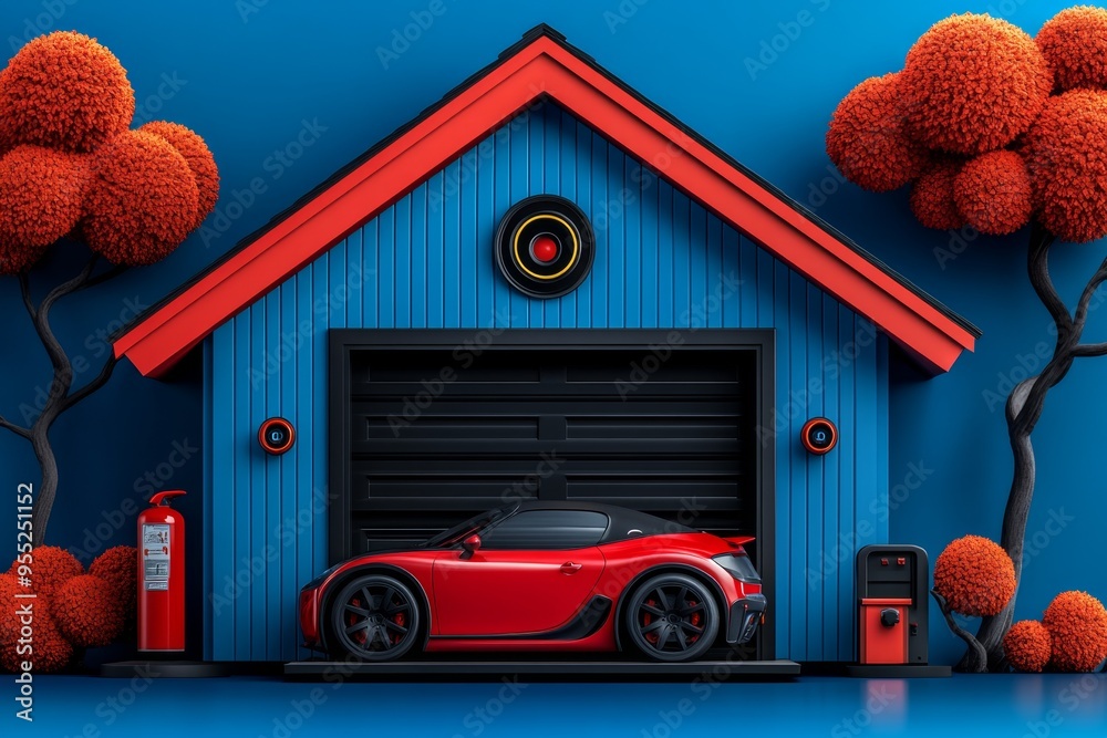 Garage fire safety is showcased in a detailed illustration of a garage ...