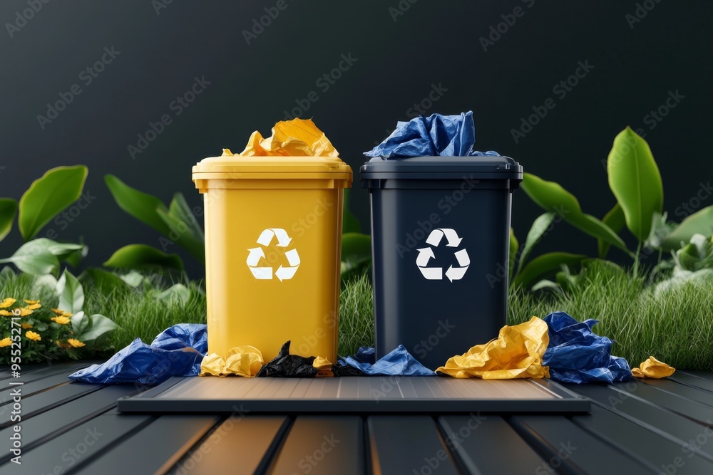 Garbage and eco-friendly solutions are showcased in a detailed ...