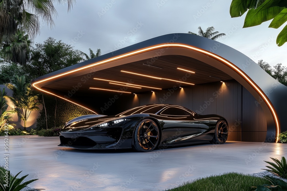 Modern garage renovation is depicted in a futuristic illustration of a ...