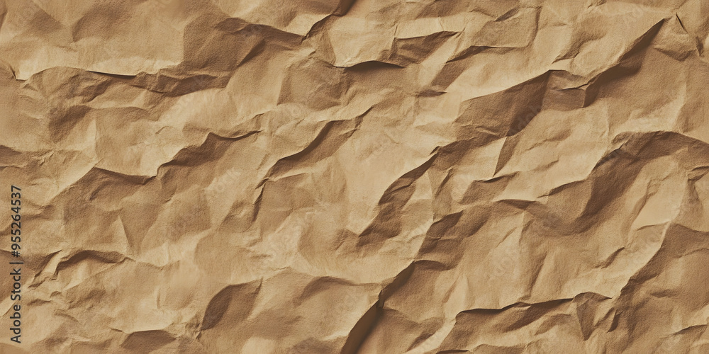 Seamless crumpled brown grocery bag, butcher or kraft packing paper ...