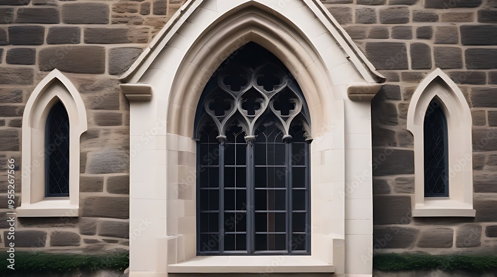 old stone chapel church featuring gothic arch medieval stone window ...