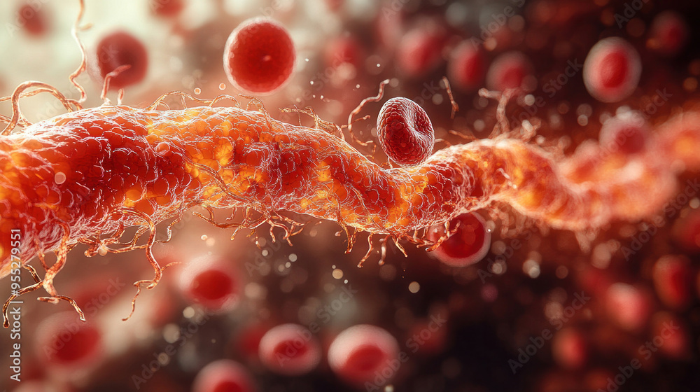 Medical illustration of a blood clot in the leg, showing blocked veins ...