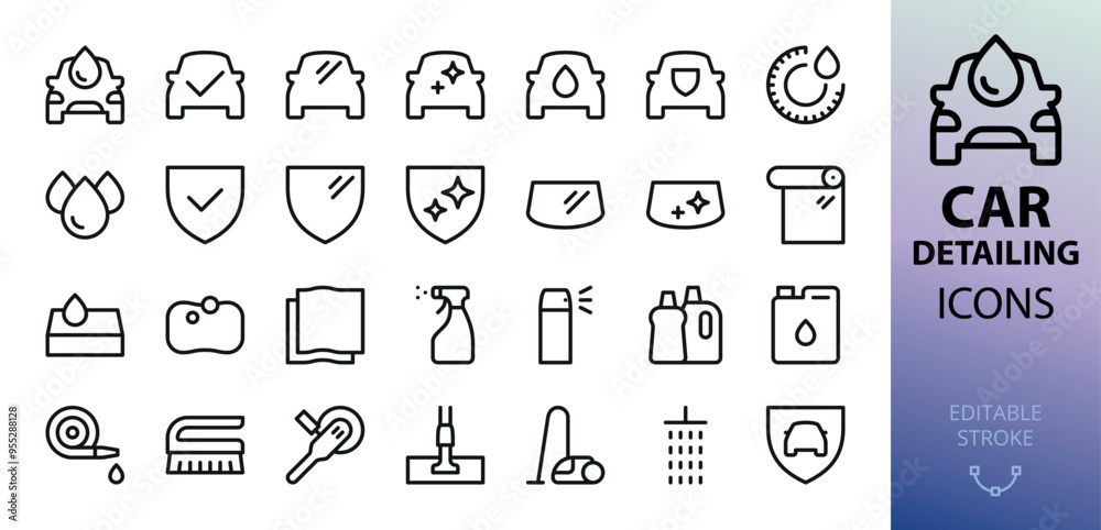 Car detailing icons set. Set of car wash service, anti gravel paint ...