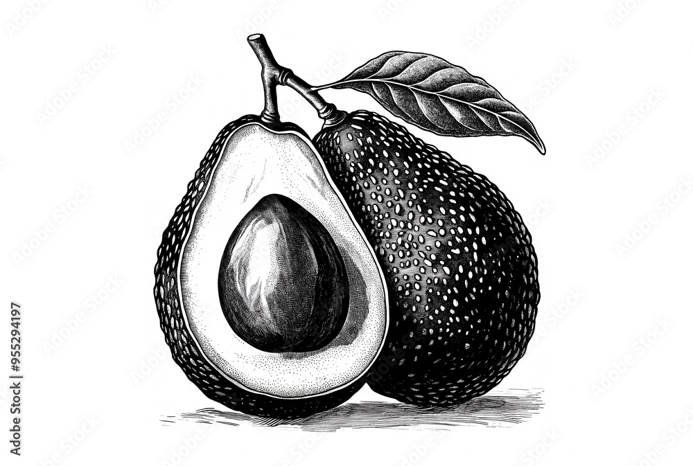 Avocado sketch hand drawn. Healthy food avocado pear illustration ...