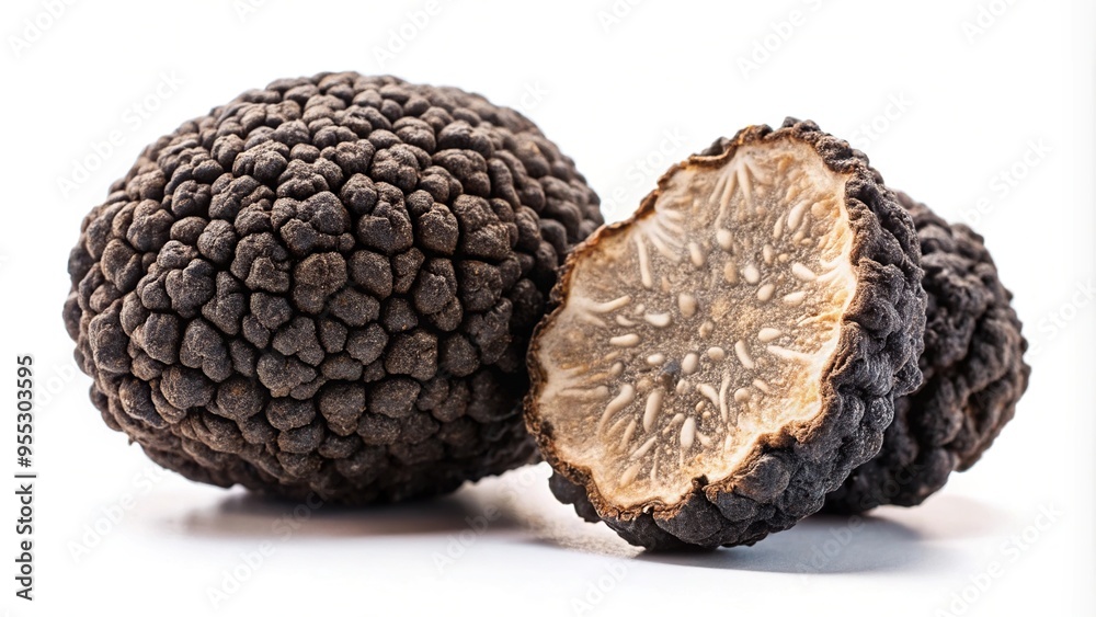 Black truffle and half isolated on white background, with clipping path ...