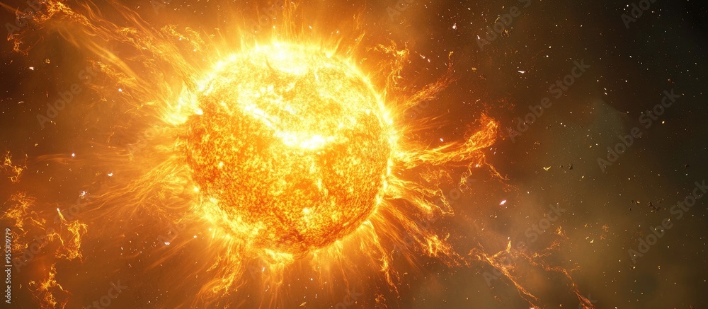 3D illustration of a cartoon rendering of the sun in outer space ...