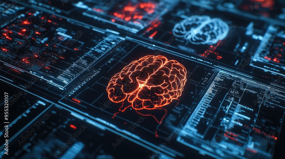 Brain scan imagery with highlighted regions showing high activity ...