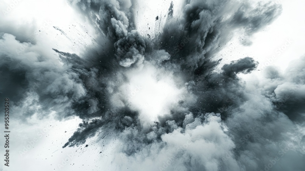 Central explosion of smoke with outward motion, creating a dynamic and ...