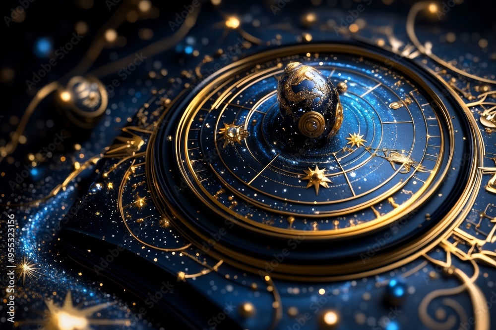 Zodiac signs in a galactic journey, depicted in an illustration where ...