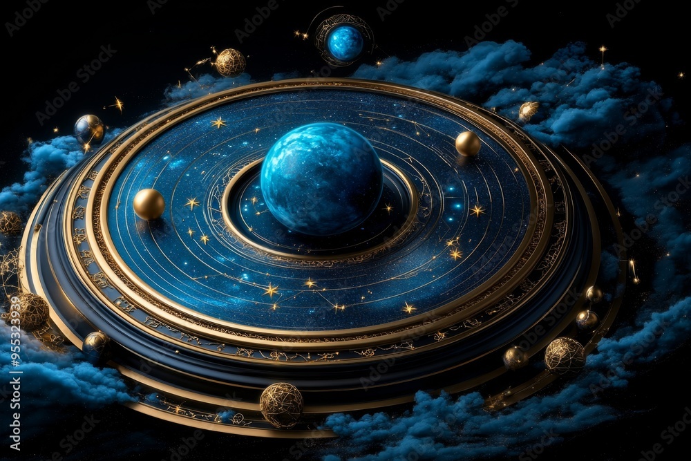 Zodiac signs with their ruling planets, depicted in a cosmic scene ...