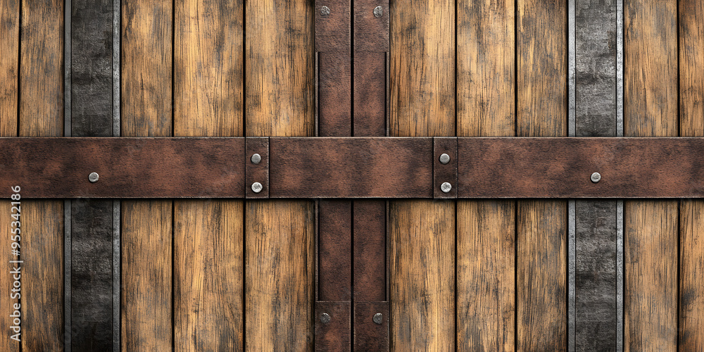 ภาพประกอบสต็อก Seamless wooden beer or whiskey barrel with metal straps ...