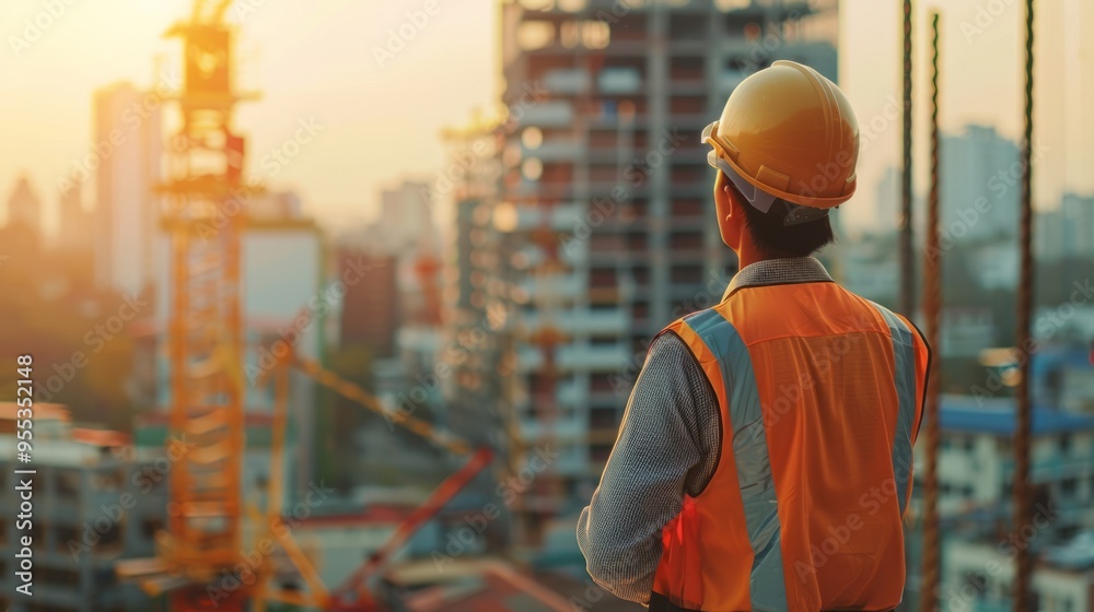 Portrait of cvil engineer with safety uniform working at construction ...