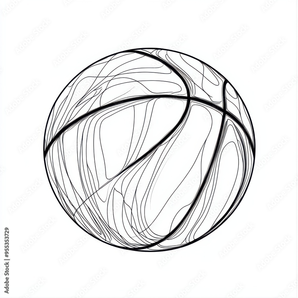 A Detailed Black and White Abstract Basketball Sketch with Intricate ...