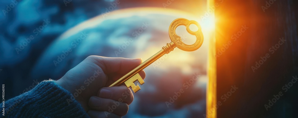 A person holding a golden key that unlocks a door to a world where ...