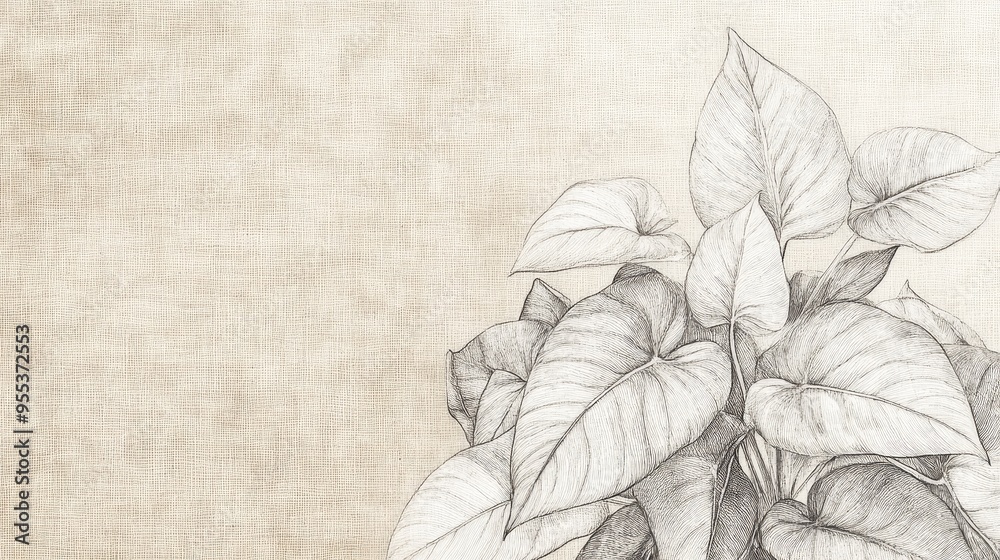 Line art illustration of a pencil drawing featuring Syngonium milk ...