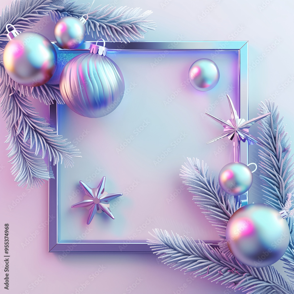 Christmas and New Year seasonal square template design with decorations ...