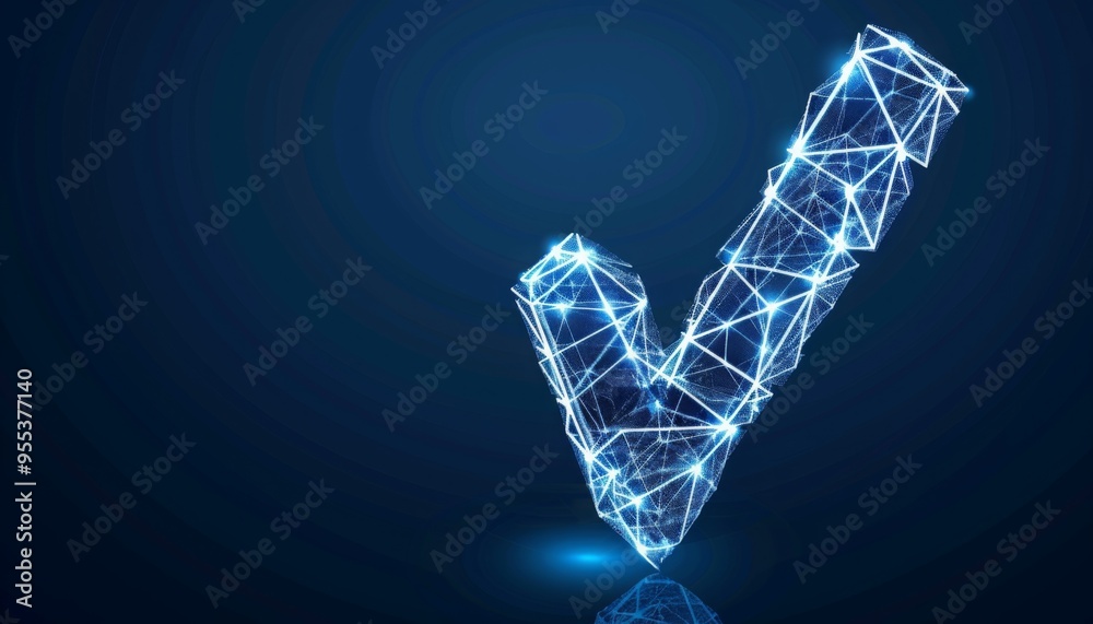 a digital check mark icon in low poly wireframe, task management and ...