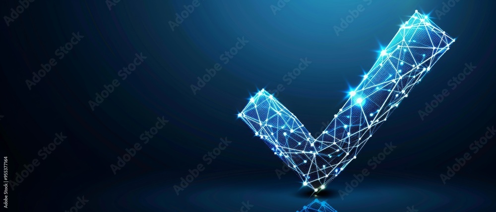 a digital check mark icon in low poly wireframe, task management and ...