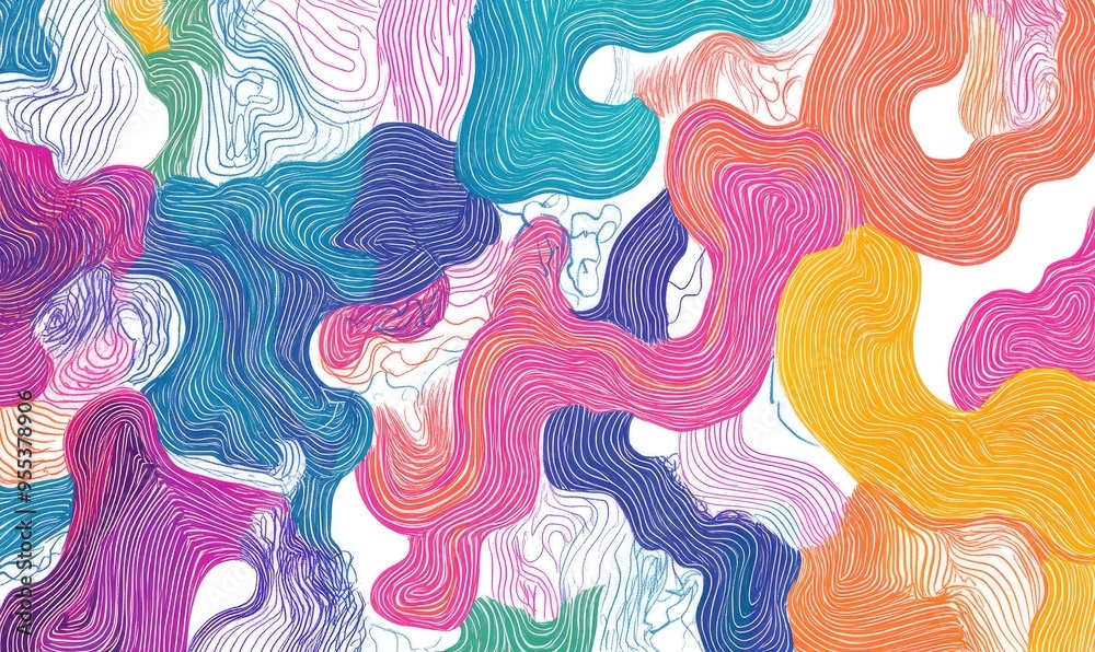 Line art illustration featuring multicolored hatching shapes with an ...