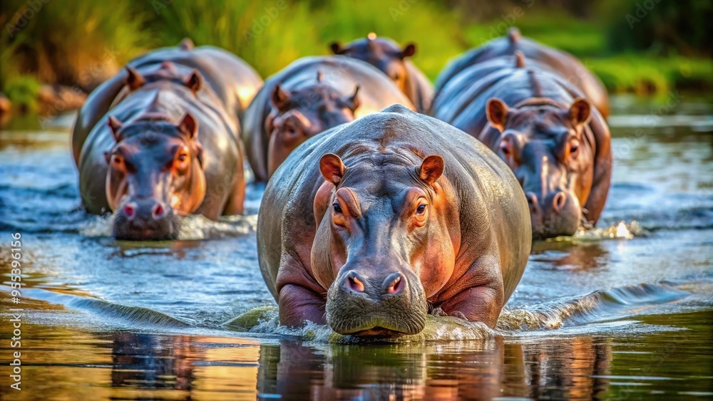 Water bound giants hippos in captive environments leading lines Stock ...