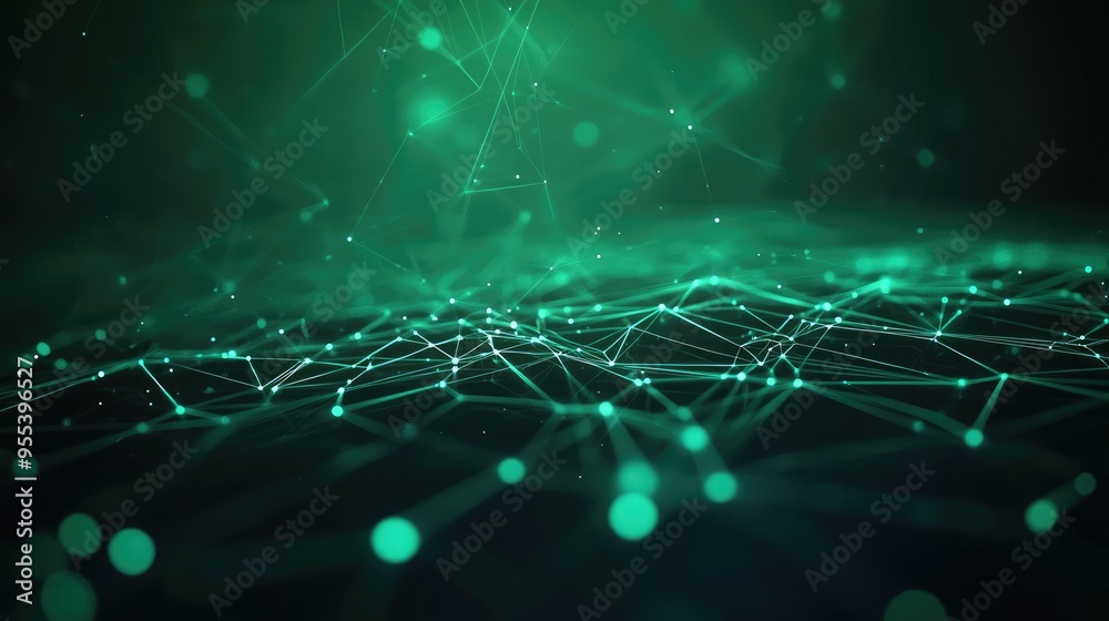 Abstract green network with glowing nodes and connecting lines ...