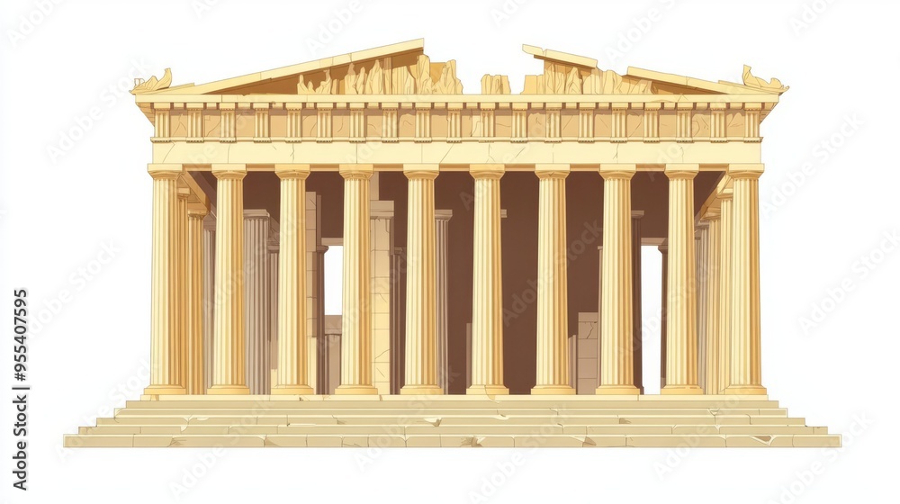 A parts diagram of the Parthenon, illustrating the columns, frieze ...