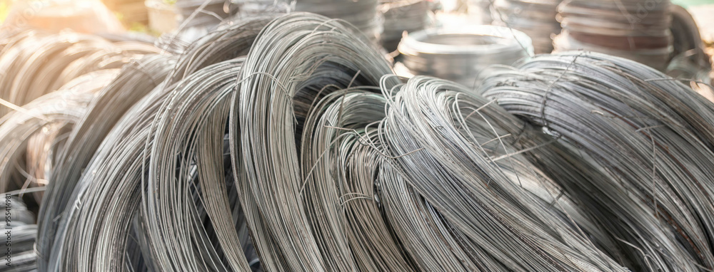 Stainless Steel wire Rolls in construction site.Closeup of wire mesh ...