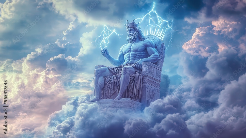 The Statue of Zeus at Olympia, depicted as a celestial figure holding ...