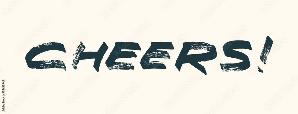 Cheers, hand drawn black calligraphy lettering design. Sign, label ...