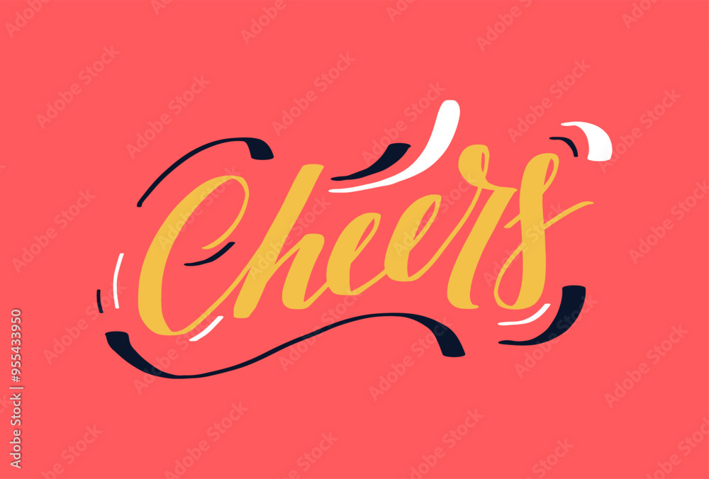Cheers lettering phrase. Vector Cheers calligraphy text banner. Design ...