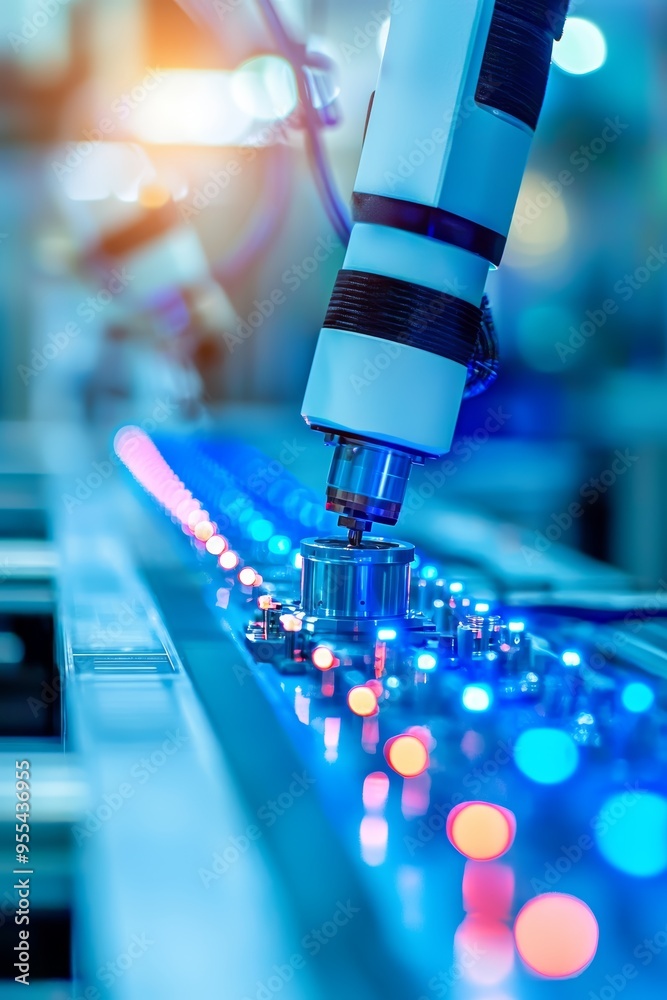 Advanced robotics in action, with blue and white mechanical arms ...