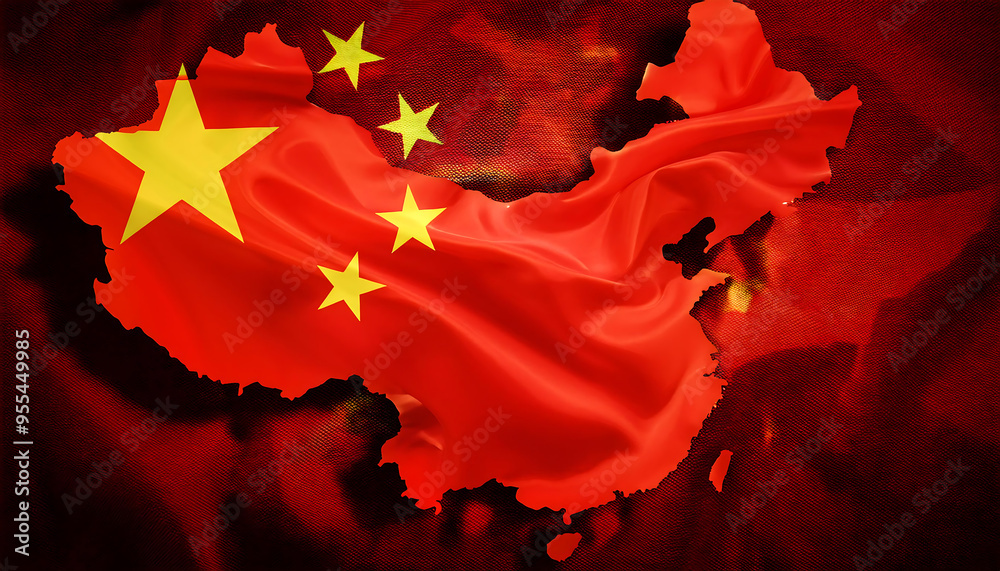 The image features the flag of China with its red background and five ...