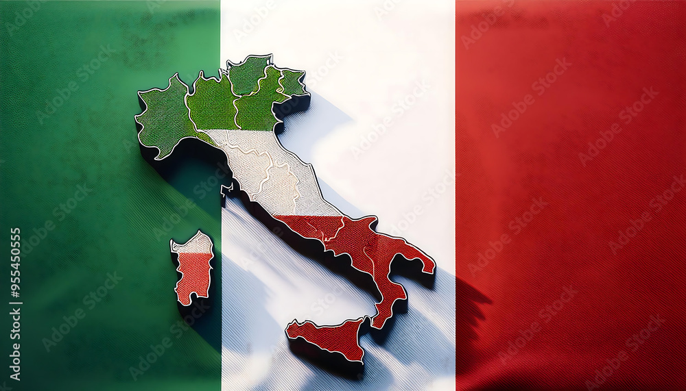 The image displays the Italian flag with its iconic green, white, and ...
