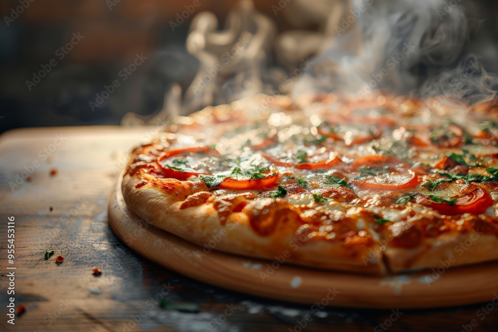 Hot and crispy pepperoni pizza straight from the oven, with steam ...