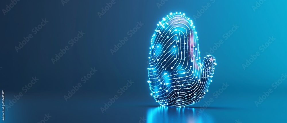 Digital 3D Fingerprint in low poly wireframe, biometric security and ...