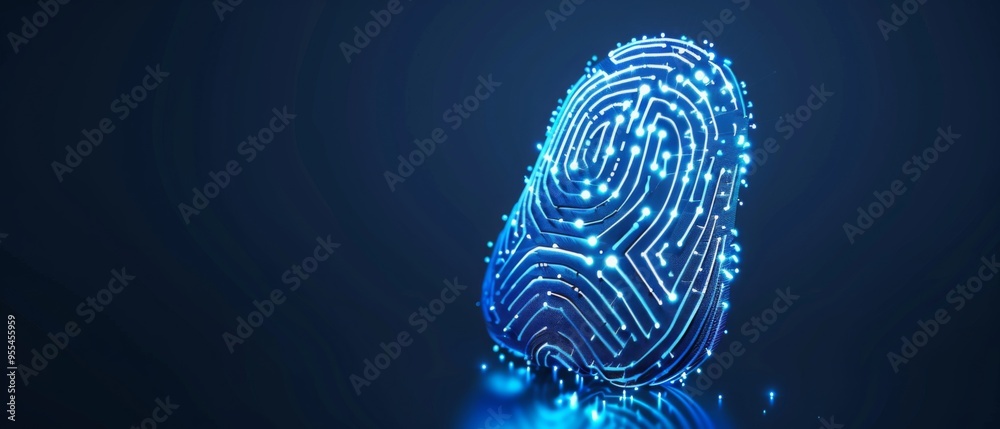 Digital 3D Fingerprint in low poly wireframe, biometric security and ...