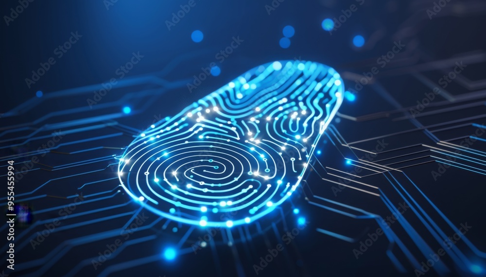 Digital 3D Fingerprint in low poly wireframe, biometric security and ...