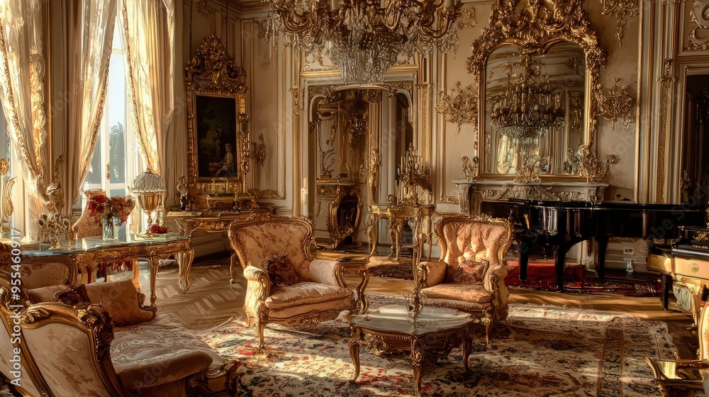 Drawing Room: Opulent interior with Rococo design elements and ...