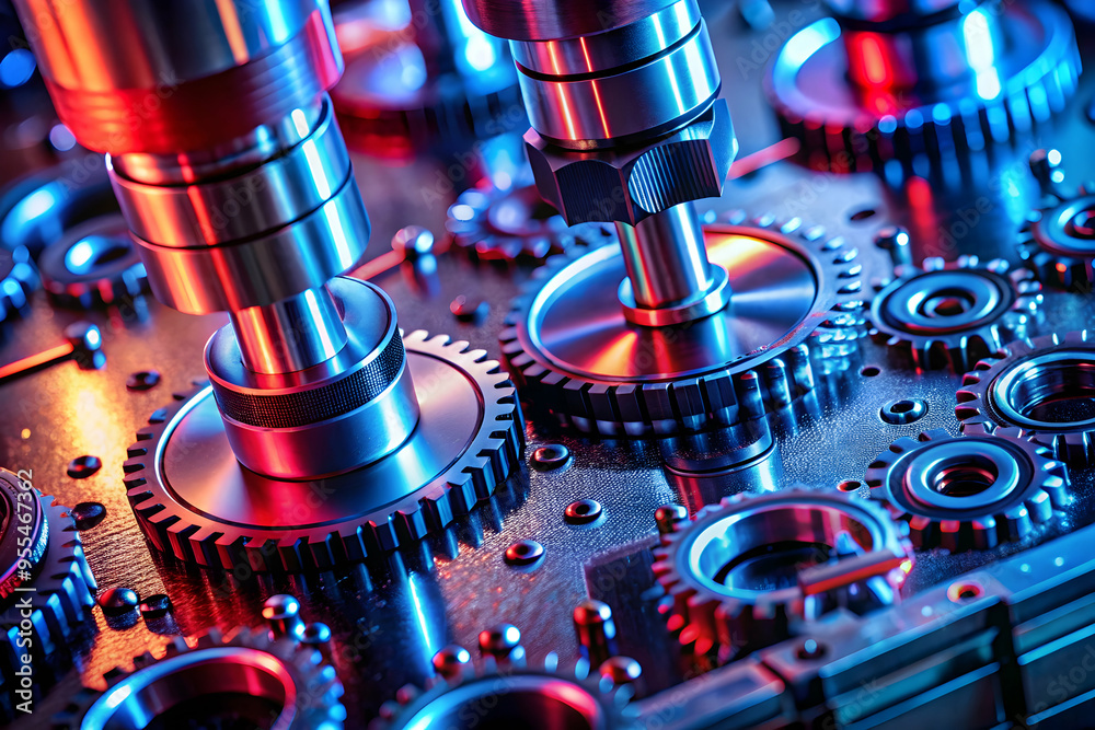 Interlocking Gears: A close-up, abstract image of metallic gears ...
