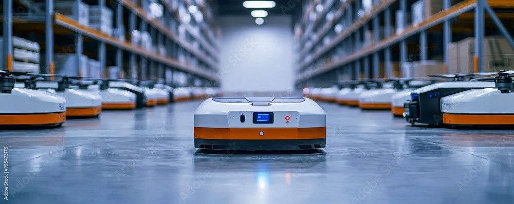Autonomous Warehouse Robot Navigating Through Shelves, Industrial ...