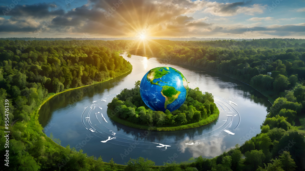 Planet Earth's Golden Hour: A stunning aerial view of a pristine river ...