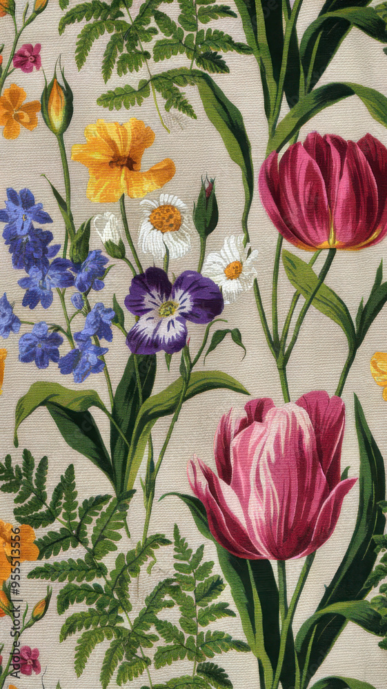 vintage botanical illustration, antique floral wallpaper, retro nature ...