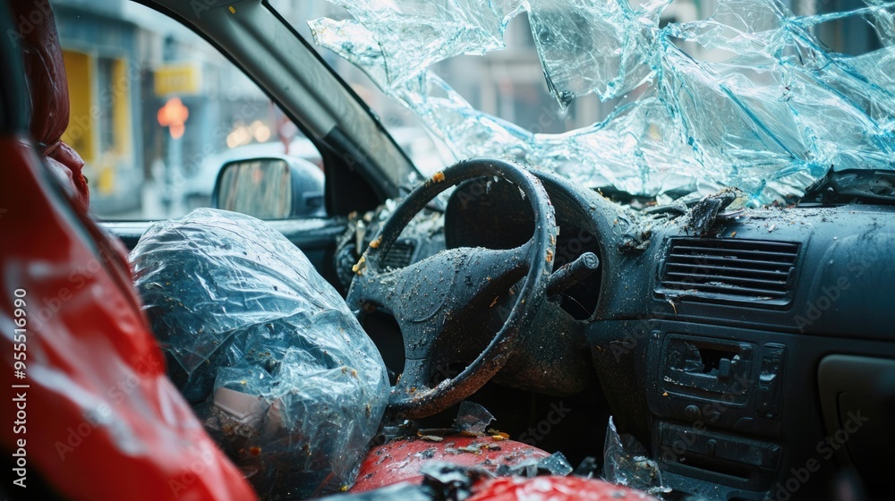 Damaged car: the aftermath of collisions and mishaps, crumpled metal ...