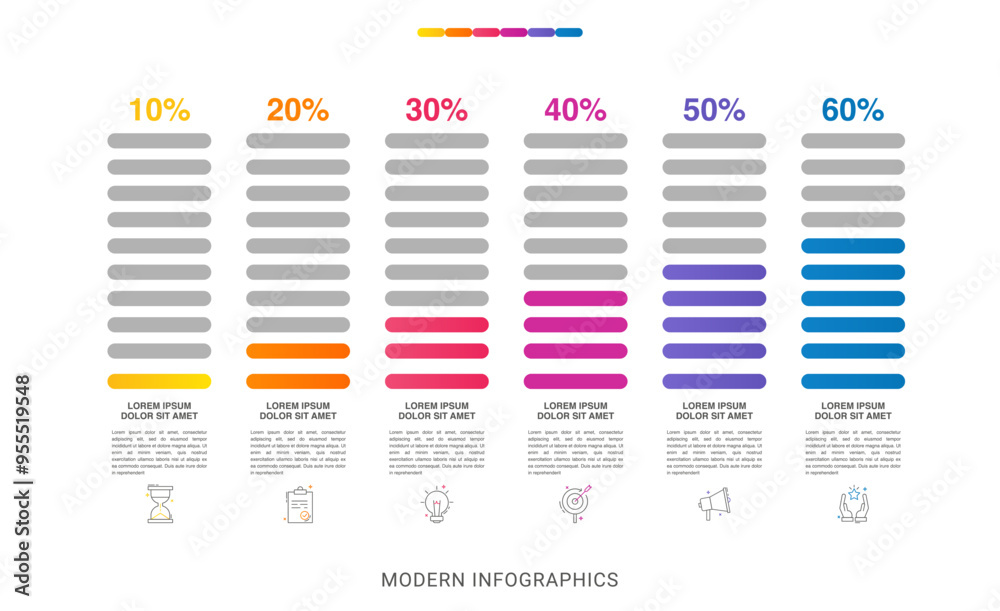 Colorful gradient bars template list. Vector modern infographic ...